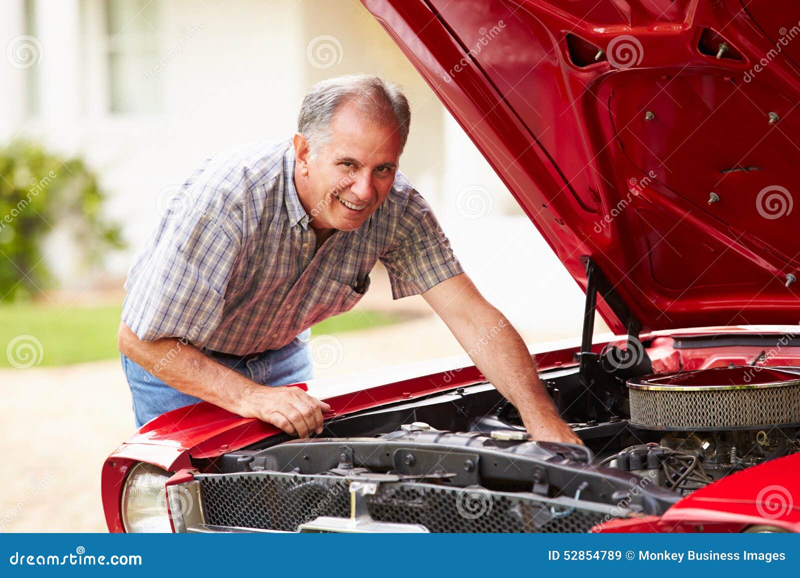 Retired Senior Man Working on Restored Car Stock Image - Image of ...