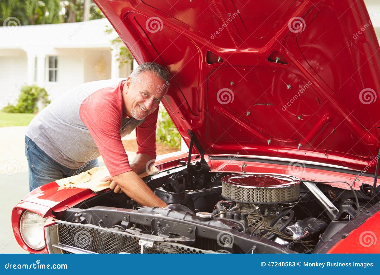 Retired Senior Man Working on Restored Classic Car Stock Image - Image ...
