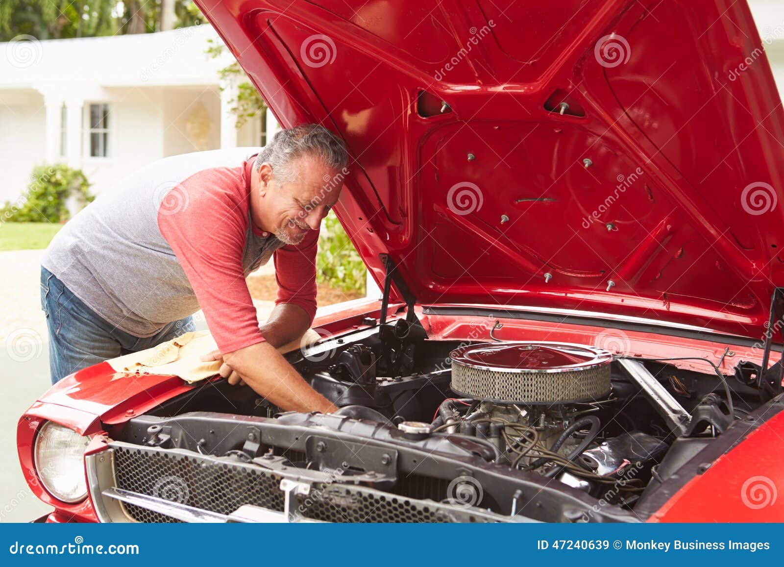 Retired Senior Man Working on Restored Classic Car Stock Image - Image ...