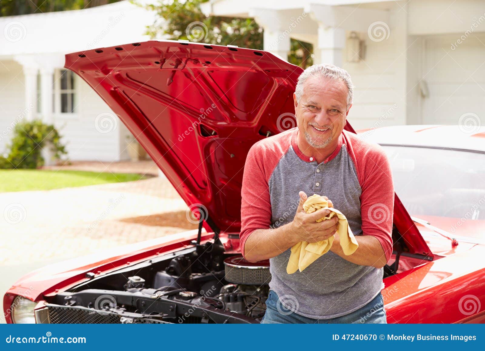 Retired Senior Man Working on Restored Classic Car Stock Photo - Image ...