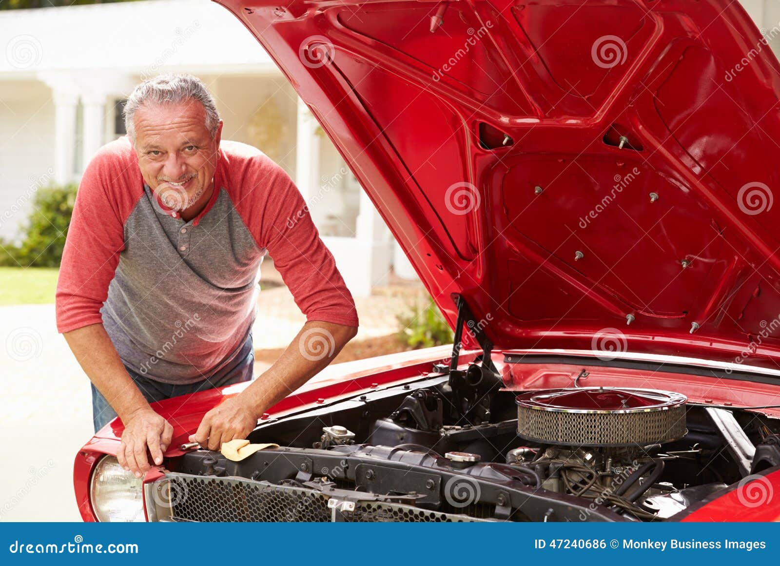 Retired Senior Man Working on Restored Classic Car Stock Photo - Image ...