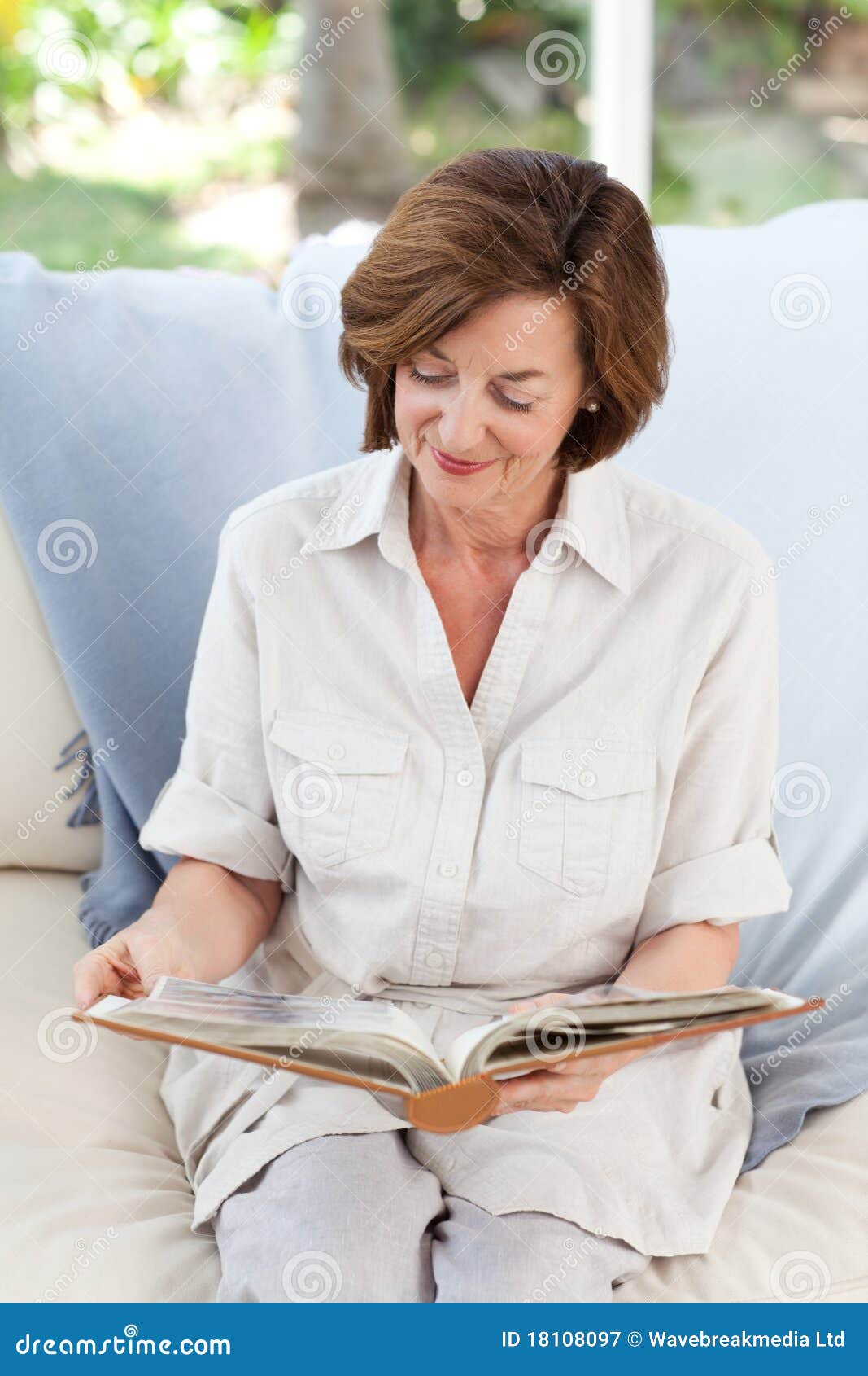 Retired Woman Reading Her Book Stock Image - Image of people, room ...