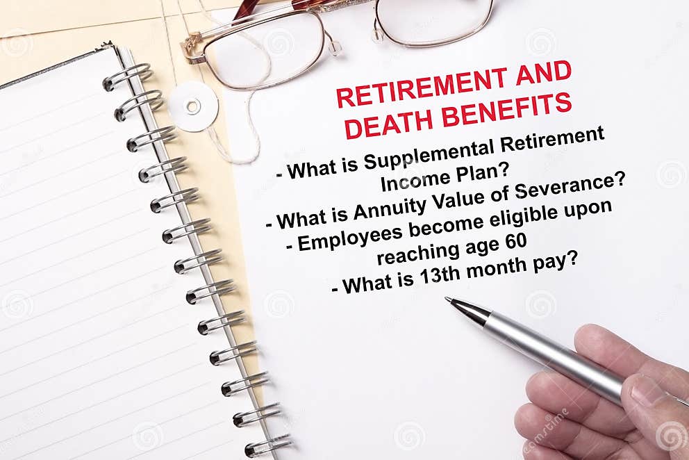 Retirement and Death Benefits Stock Image - Image of requirement, plan ...