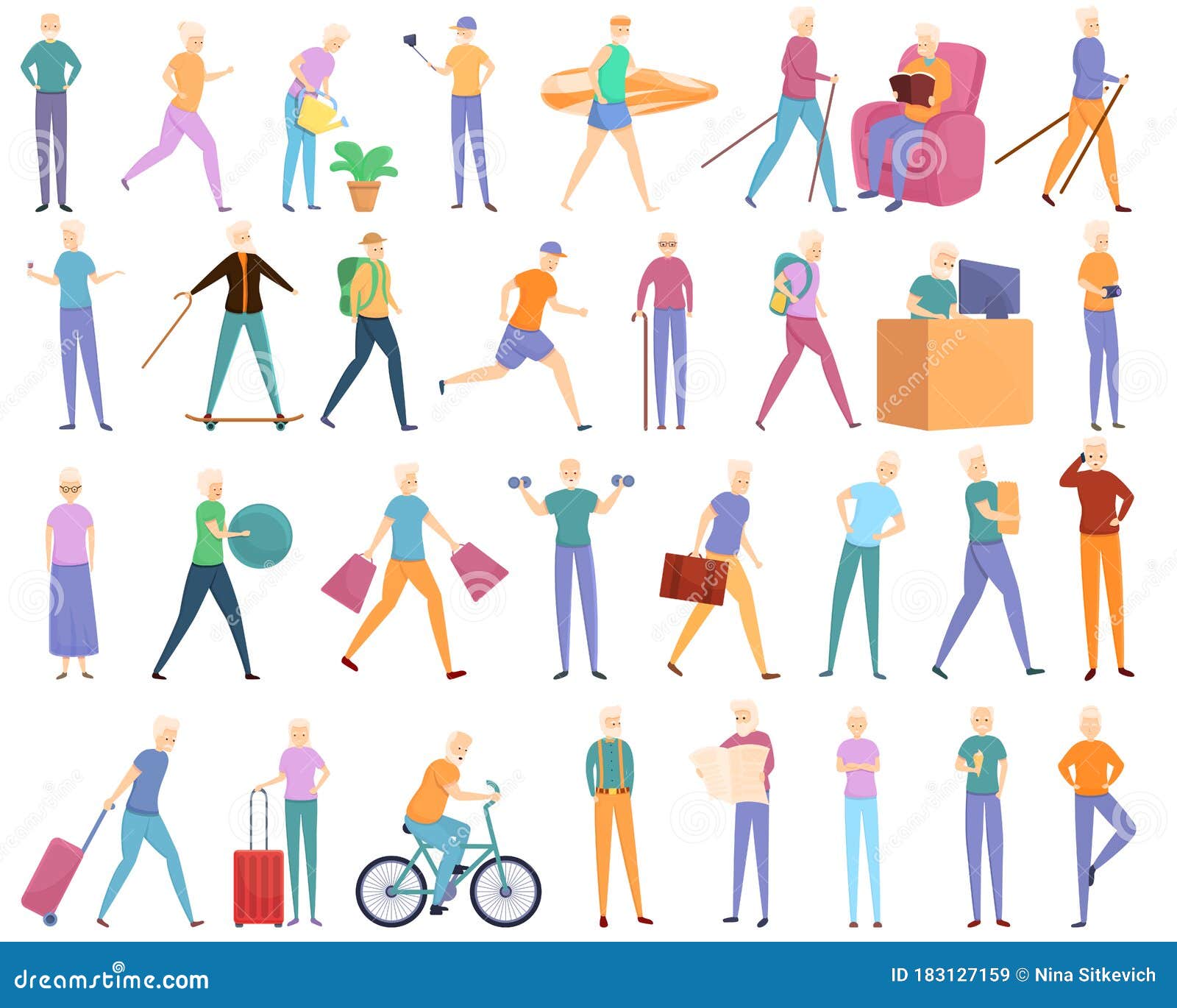 Retirement Icons Set, Cartoon Style Stock Vector - Illustration of hand ...