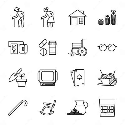 Retirement, Old People Icon Set Stock Vector - Illustration of chair ...