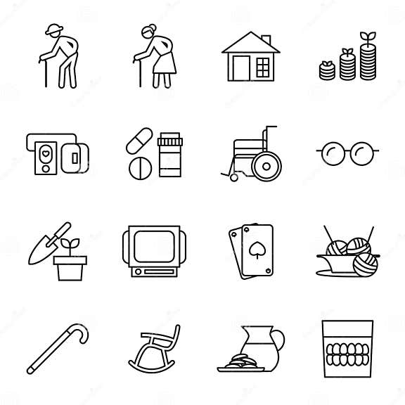 Retirement, Old People Icon Set Stock Vector - Illustration of chair ...