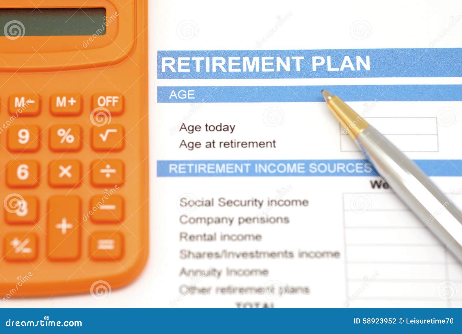 Retirement Plan Document with Pen and Calculator Stock Photo - Image of ...
