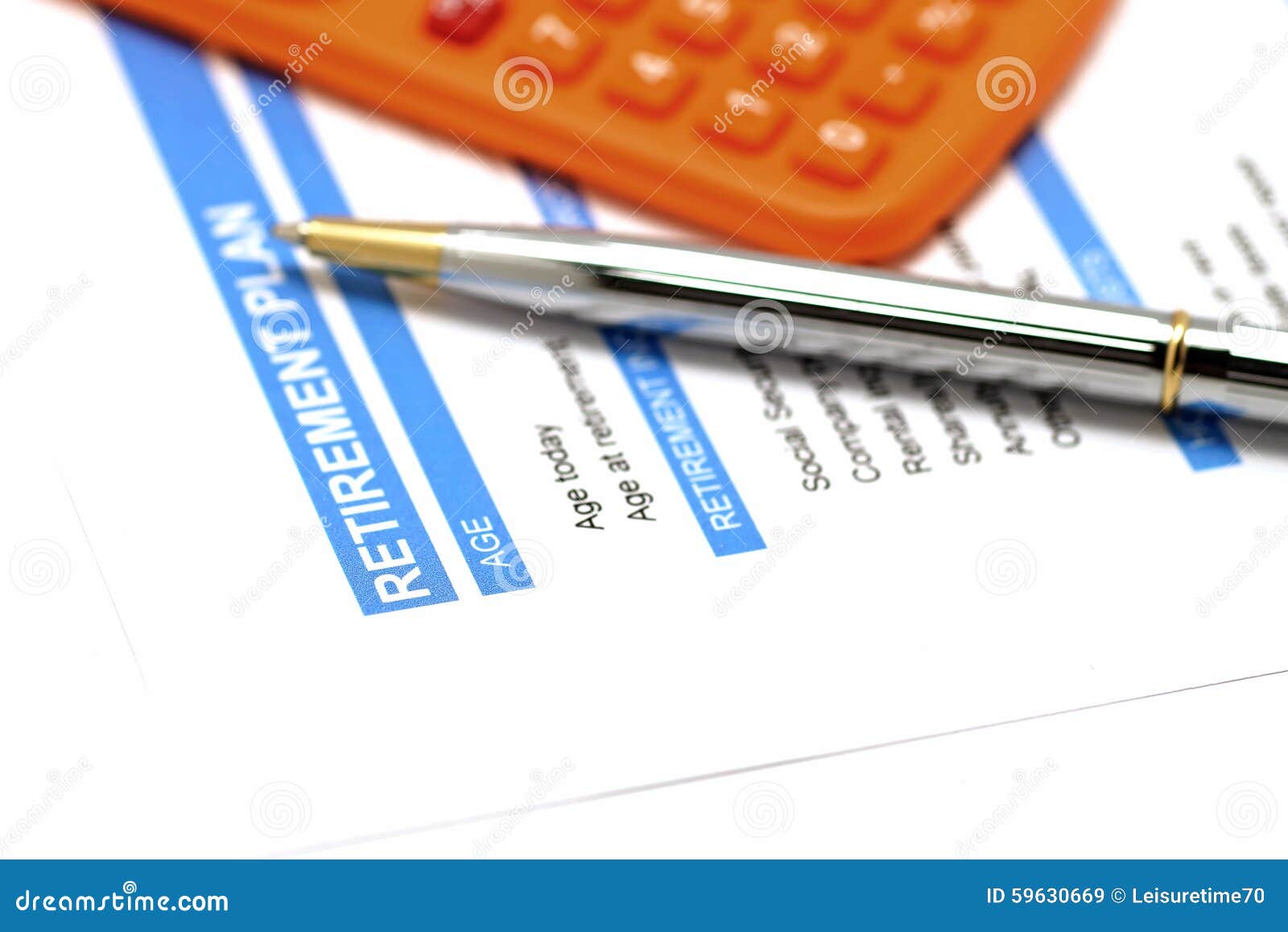 Retirement Plan Document with Pen and Calculator Stock Image - Image of ...