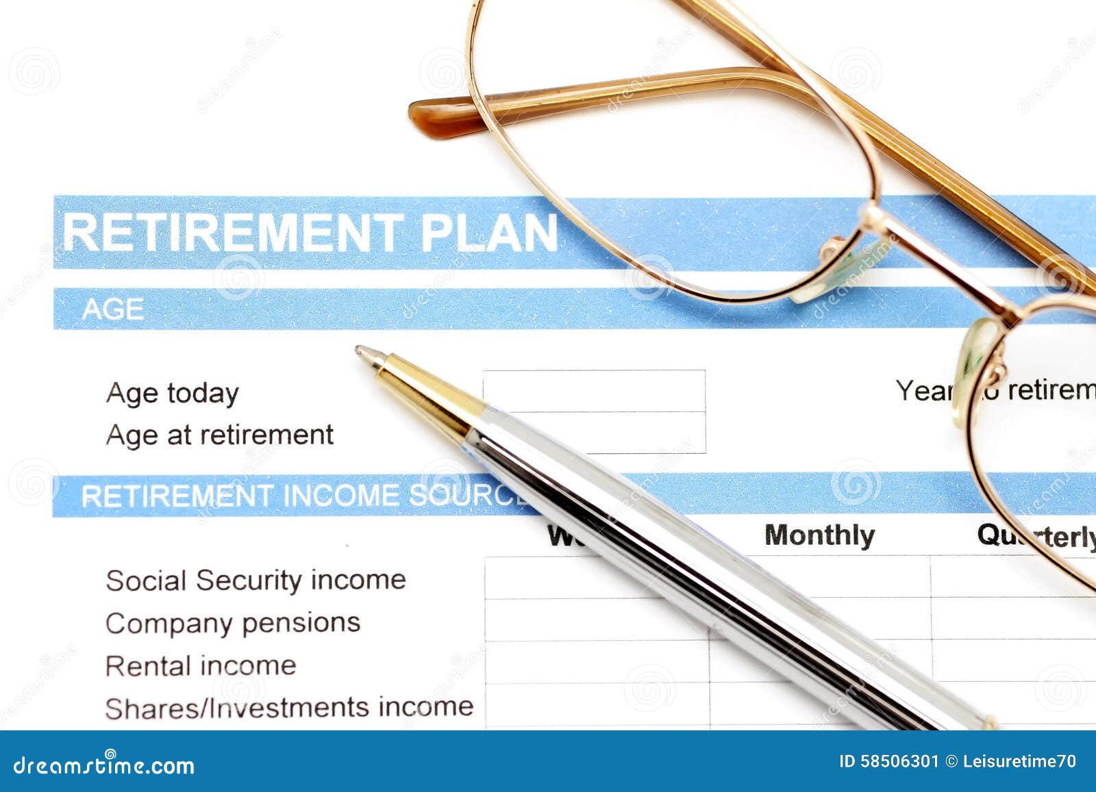 Retirement Plan Document with Pen and Glasses Stock Image - Image of ...