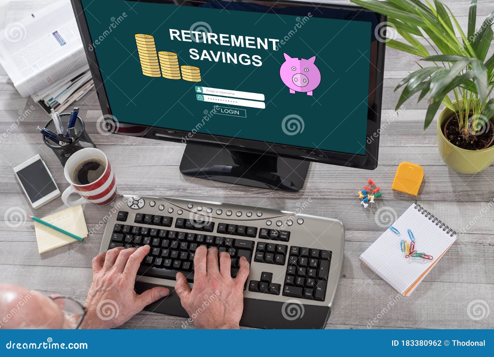 Retirement Savings Concept on a Computer Stock Photo - Image of saving ...