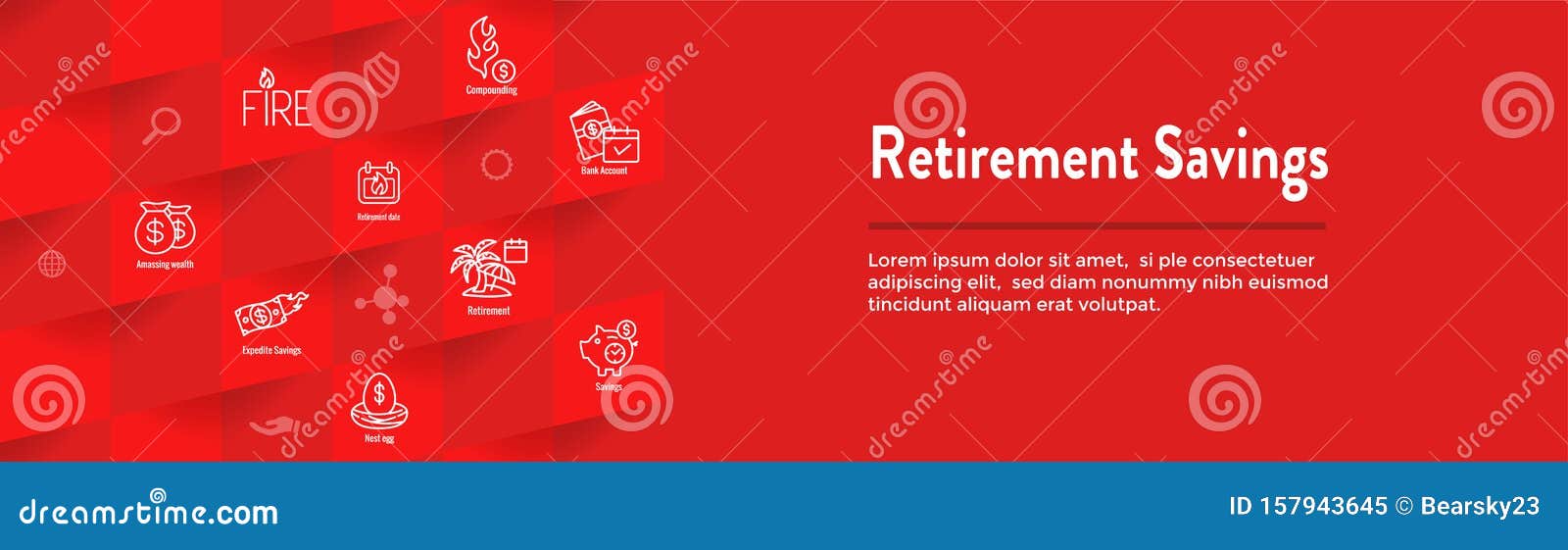 Retirement Savings Icon Set and Web Header Banner Stock Vector ...