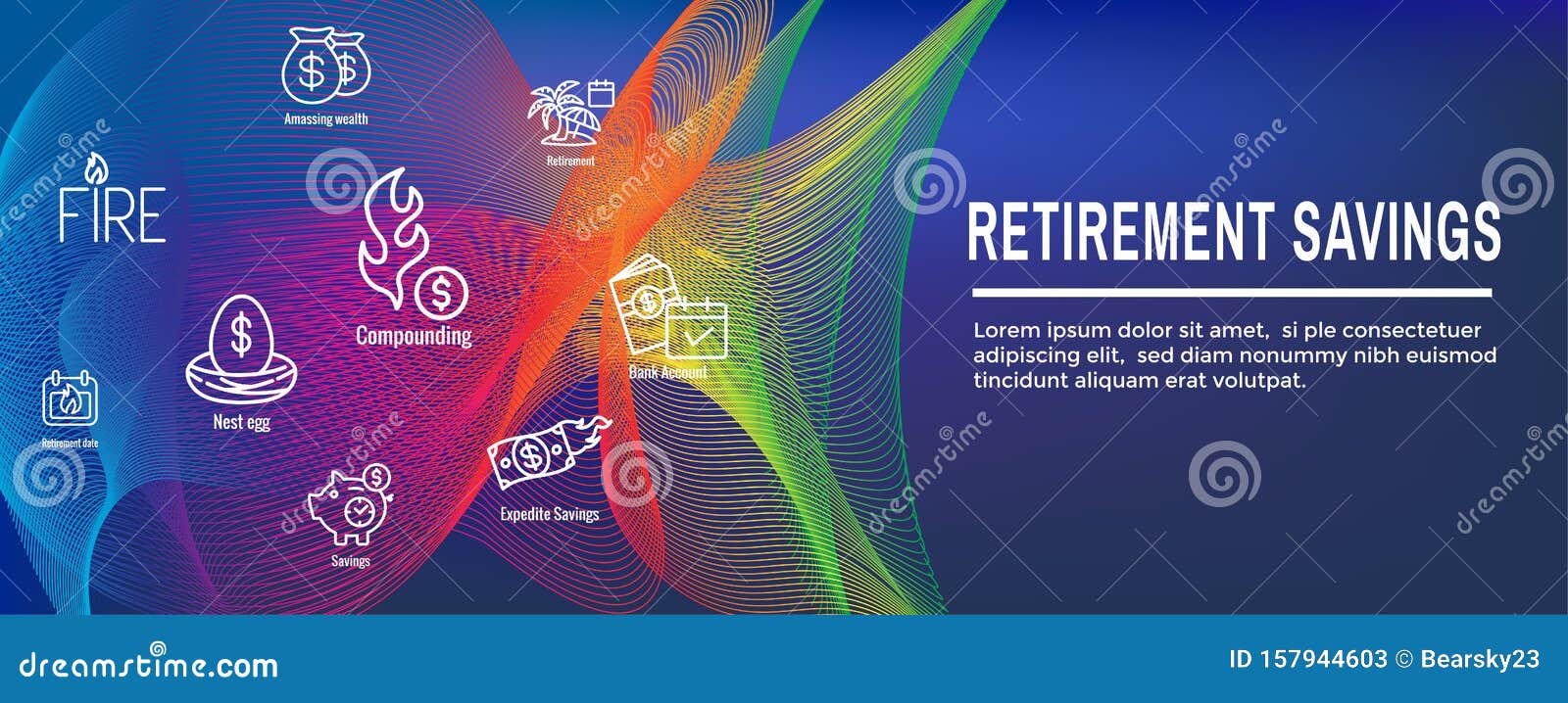 Retirement Savings Icon Set and Web Header Banner Stock Vector ...