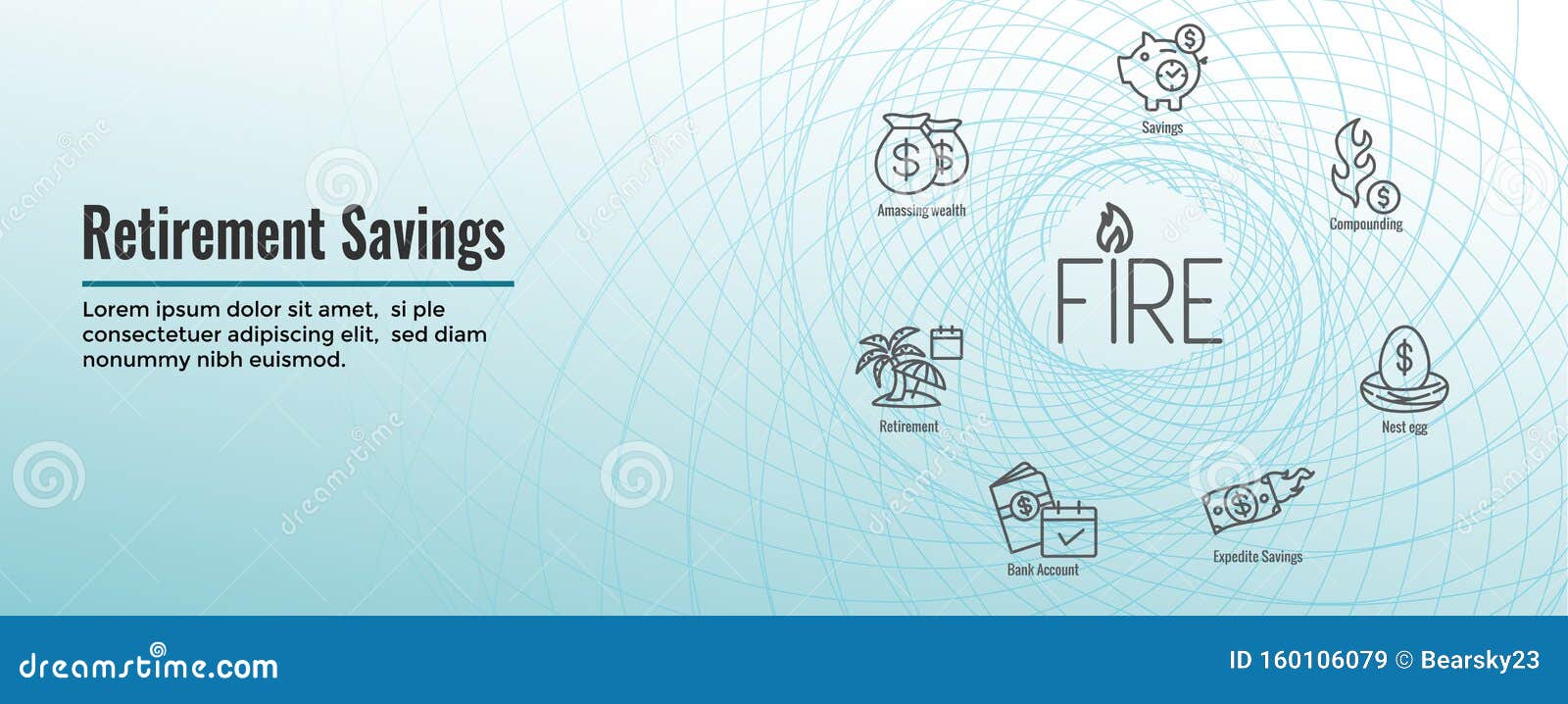 Retirement Savings Icon Set and Web Header Banner Stock Vector ...