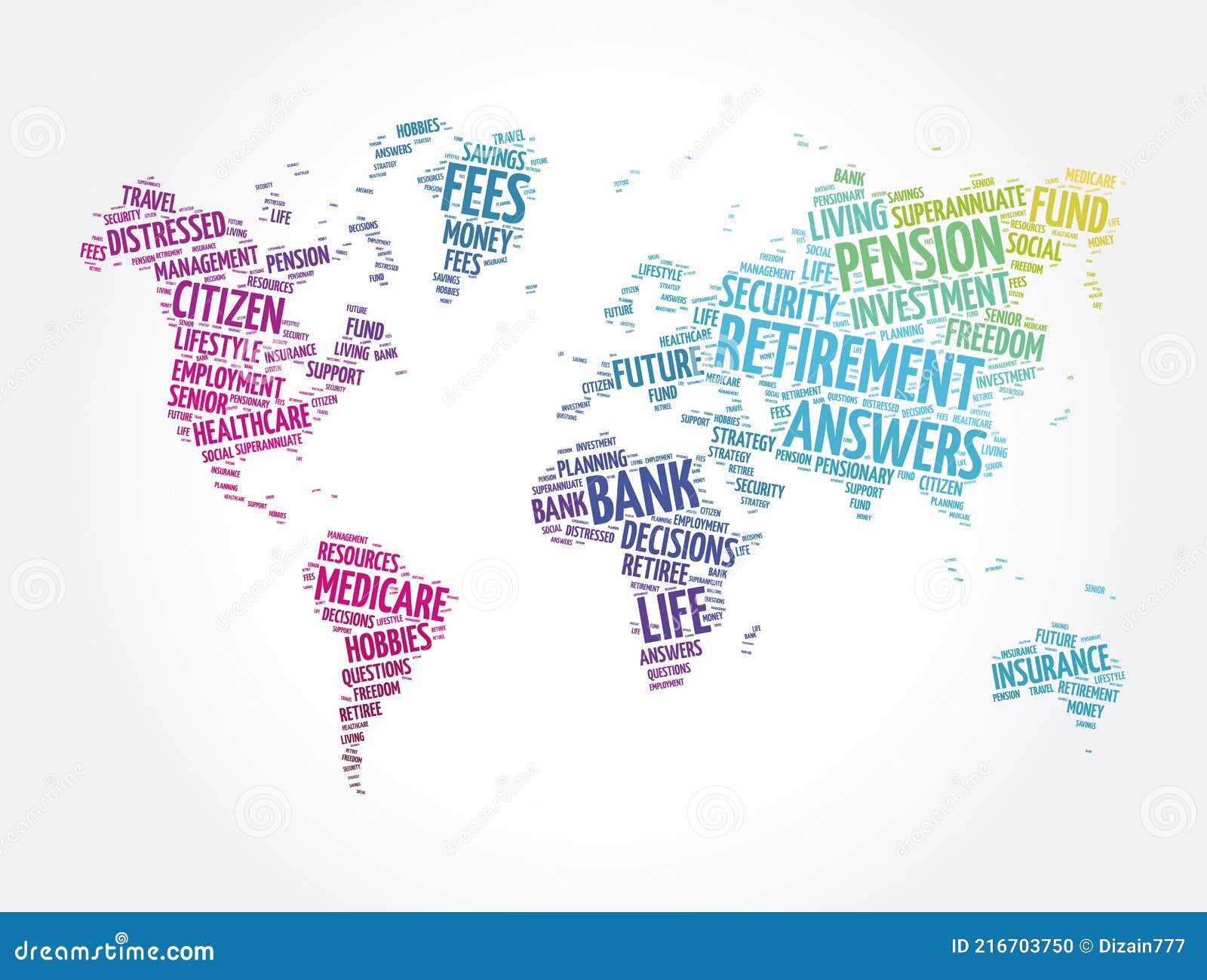 Retirement Word Cloud in Shape of World Map, Concept Background Stock ...