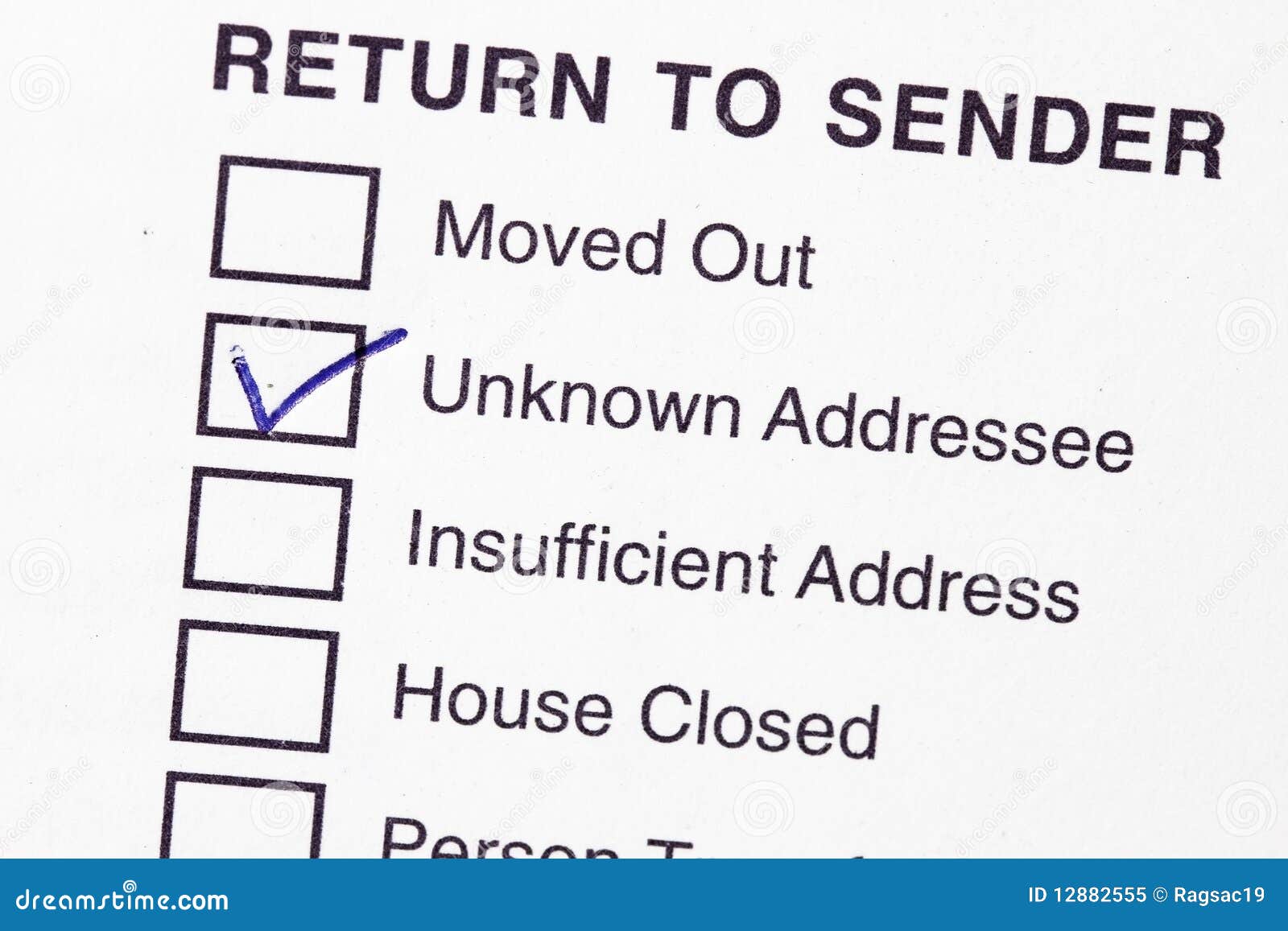 Retorne ao remetente imagem de stock. Imagem de pilha - 12882555