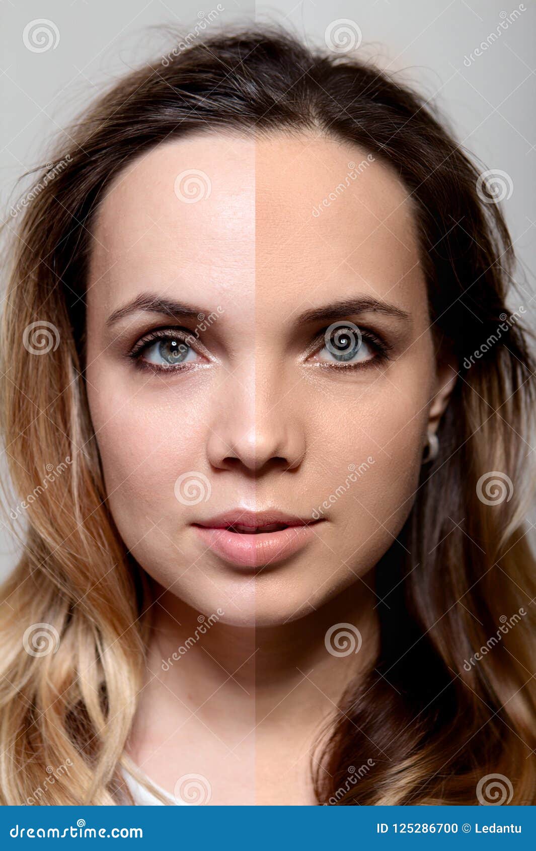 Retouch - Face of Beautiful Young Woman before and after. Stock Photo ...