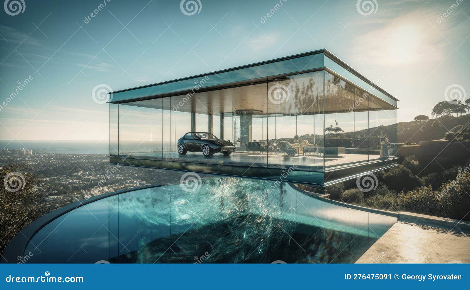 Retractable Glass Floor Home: Infinity Pool & Panoramic Views Stock ...