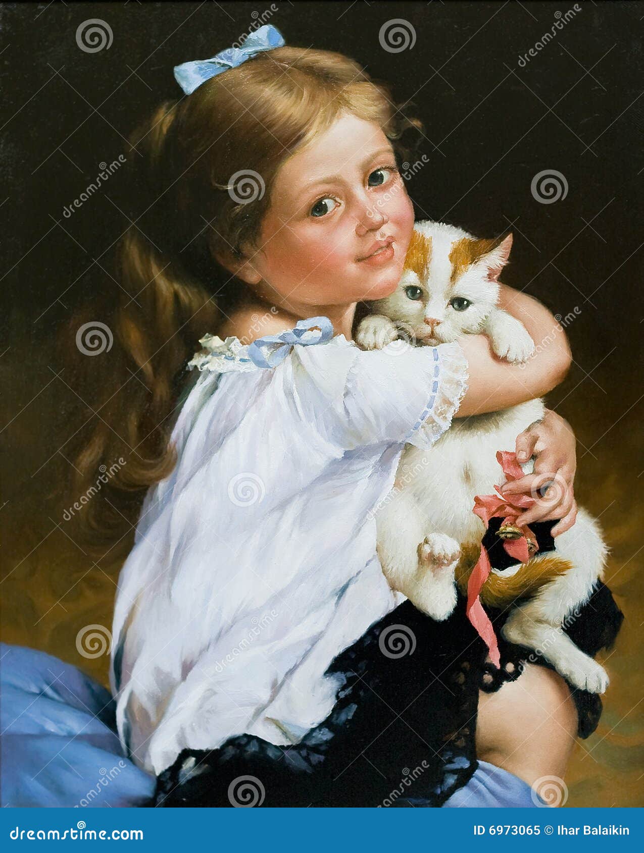 Retrato Da Menina E De Um Gato Imagem de Stock - Imagem de gato, menina ...