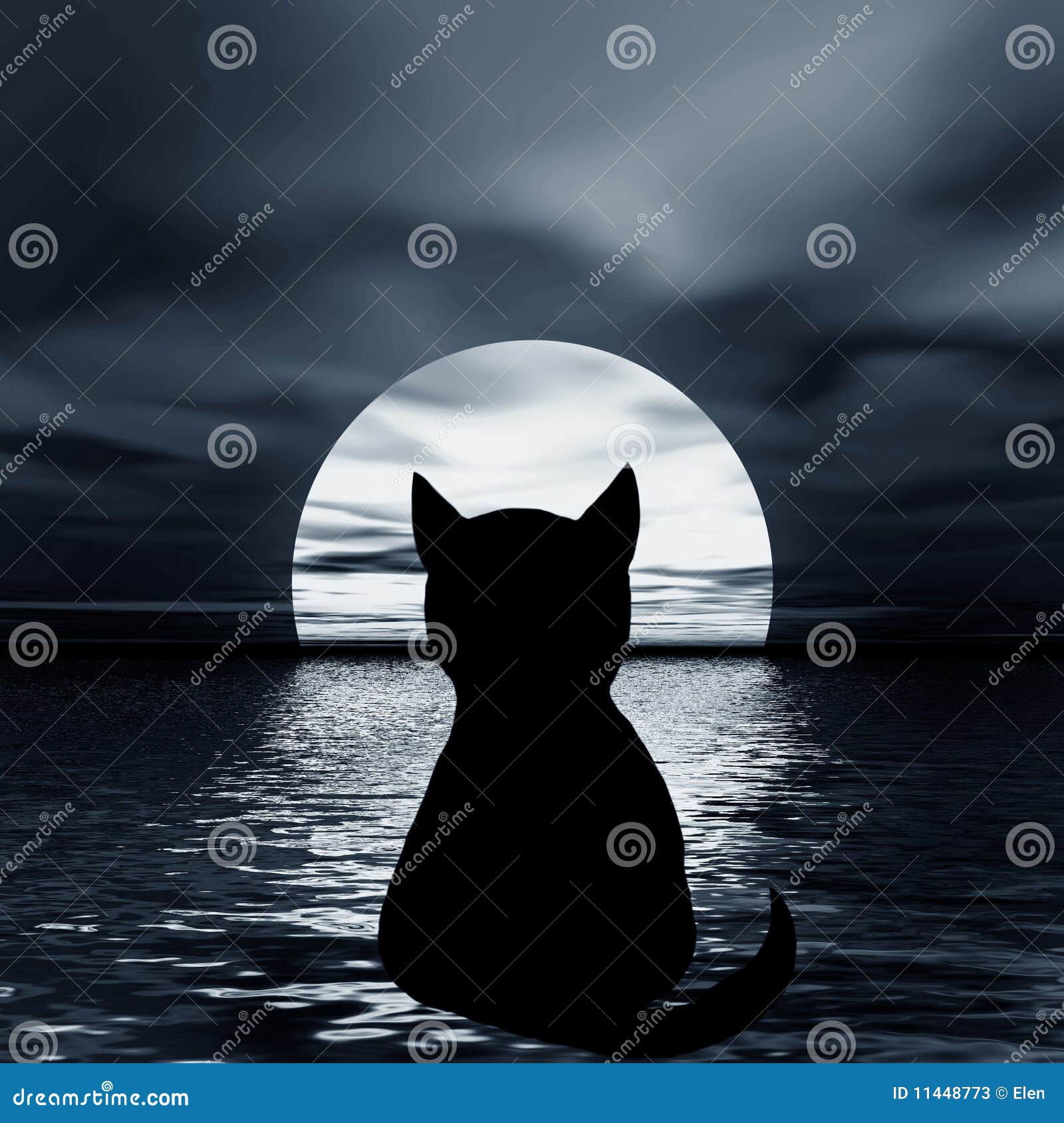 Retrato Da Noite. Gato E Lua Ilustração Stock - Ilustração de creativo ...