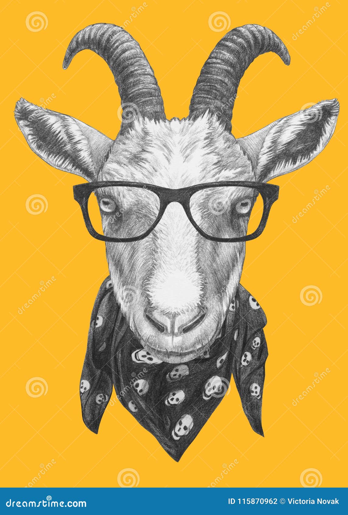 Retrato De La Cabra Con Los Vidrios Y La Bufanda Stock de ilustración ...