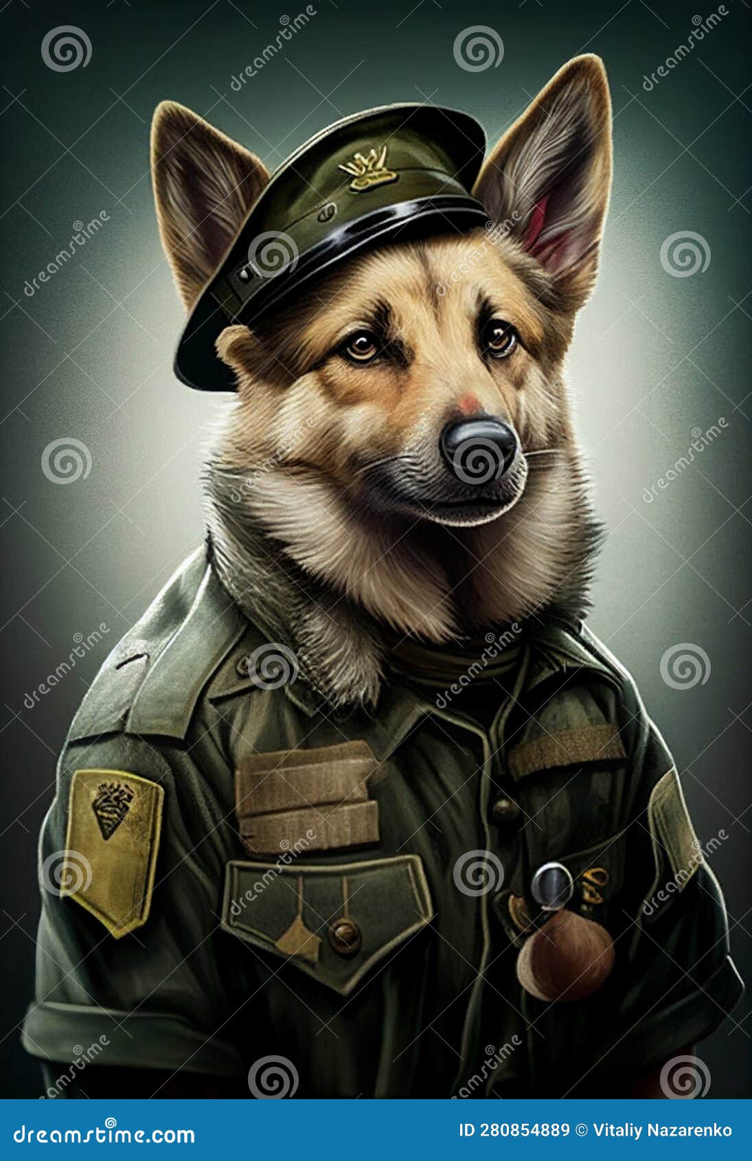 Retrato De Un Perro Con Uniforme Militar. Ai Genarada Stock de ...