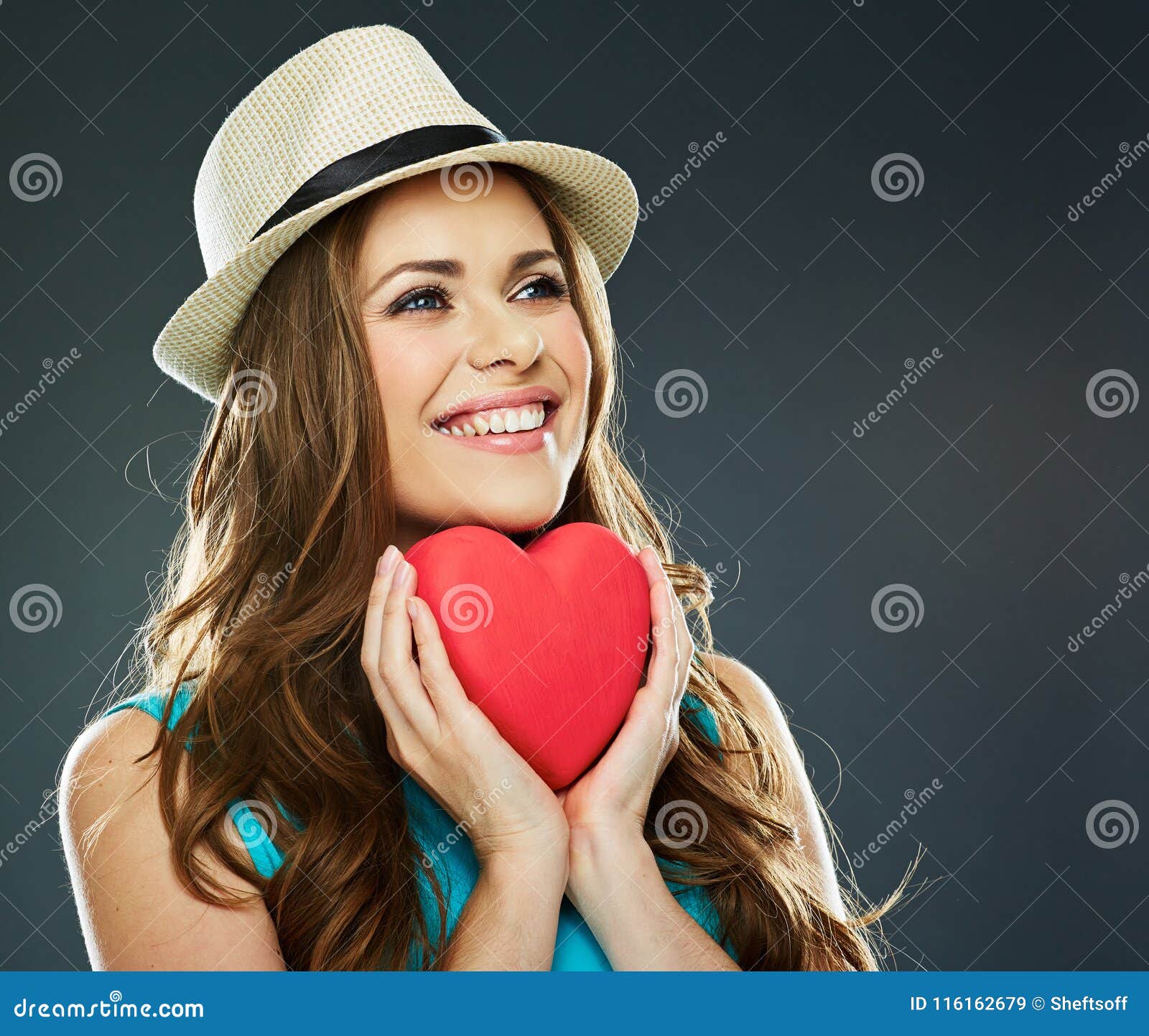Retrato Sonriente De La Cara De La Mujer Con El Corazón Imagen de archivo - Imagen de moderno ...