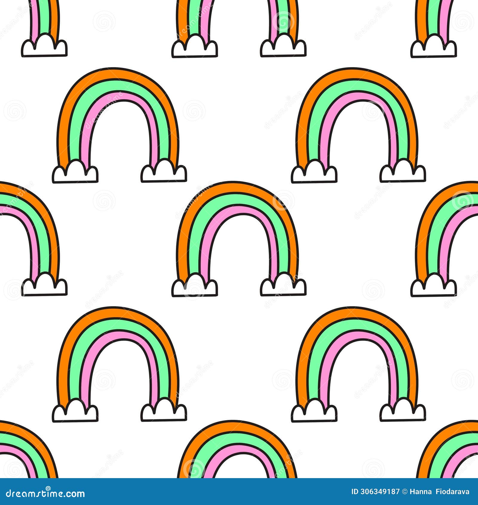 Seamless Pattern with Cartoon Rainbows, Decor Elements. Colorful ...
