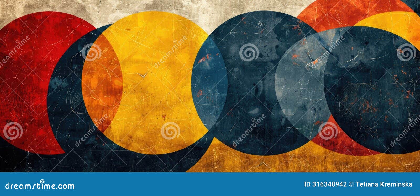 Retro Abstract Art: Bold Circles in Primary Colors on Textured ...
