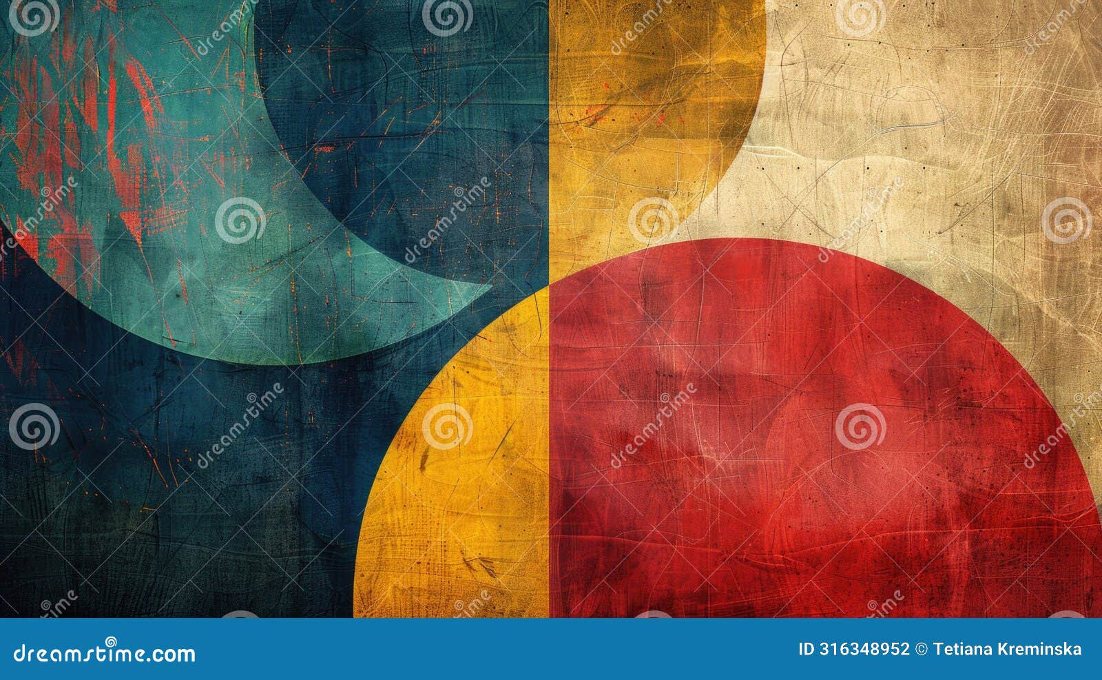 Retro Abstract Art: Bold Circles in Primary Colors on Textured ...