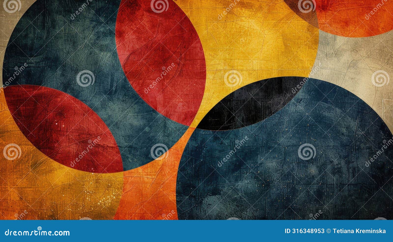Retro Abstract Art: Bold Circles in Primary Colors on Textured ...