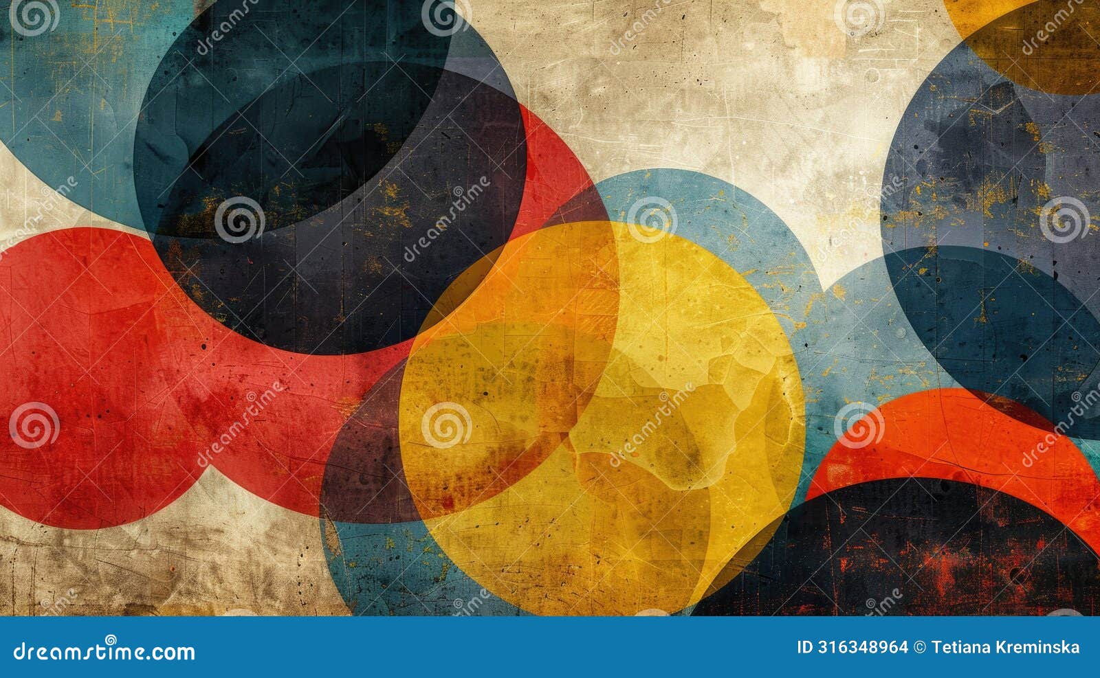 Retro Abstract Art: Bold Circles in Primary Colors on Textured ...