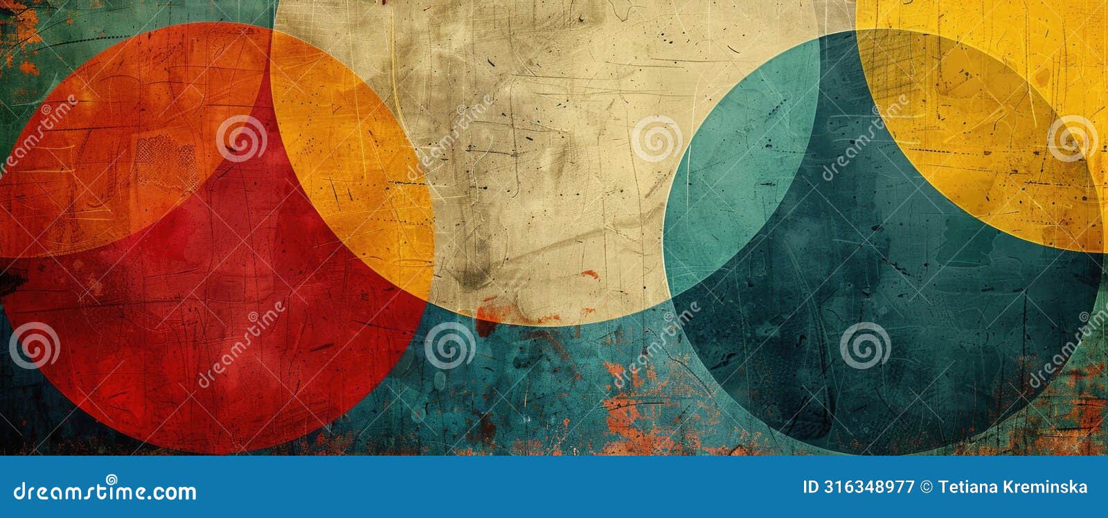Retro Abstract Art: Bold Circles in Primary Colors on Textured ...