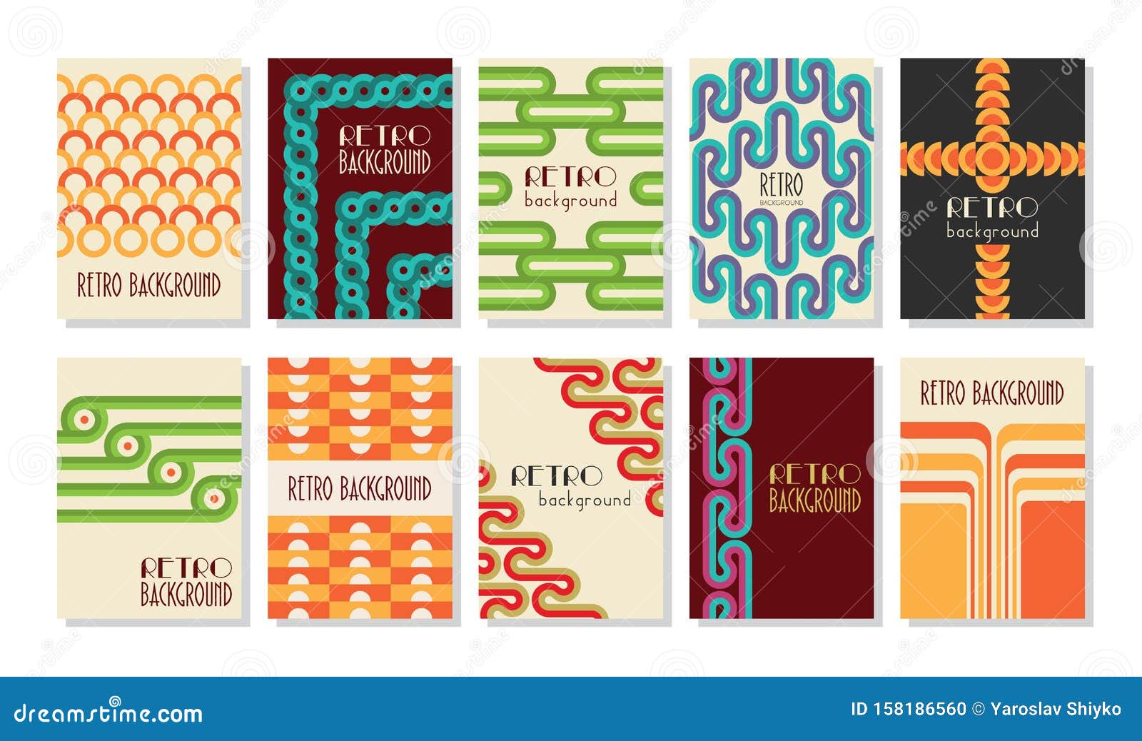 Retro Abstract Posters Set. Backgrounds with Round Geometric Shapes and ...