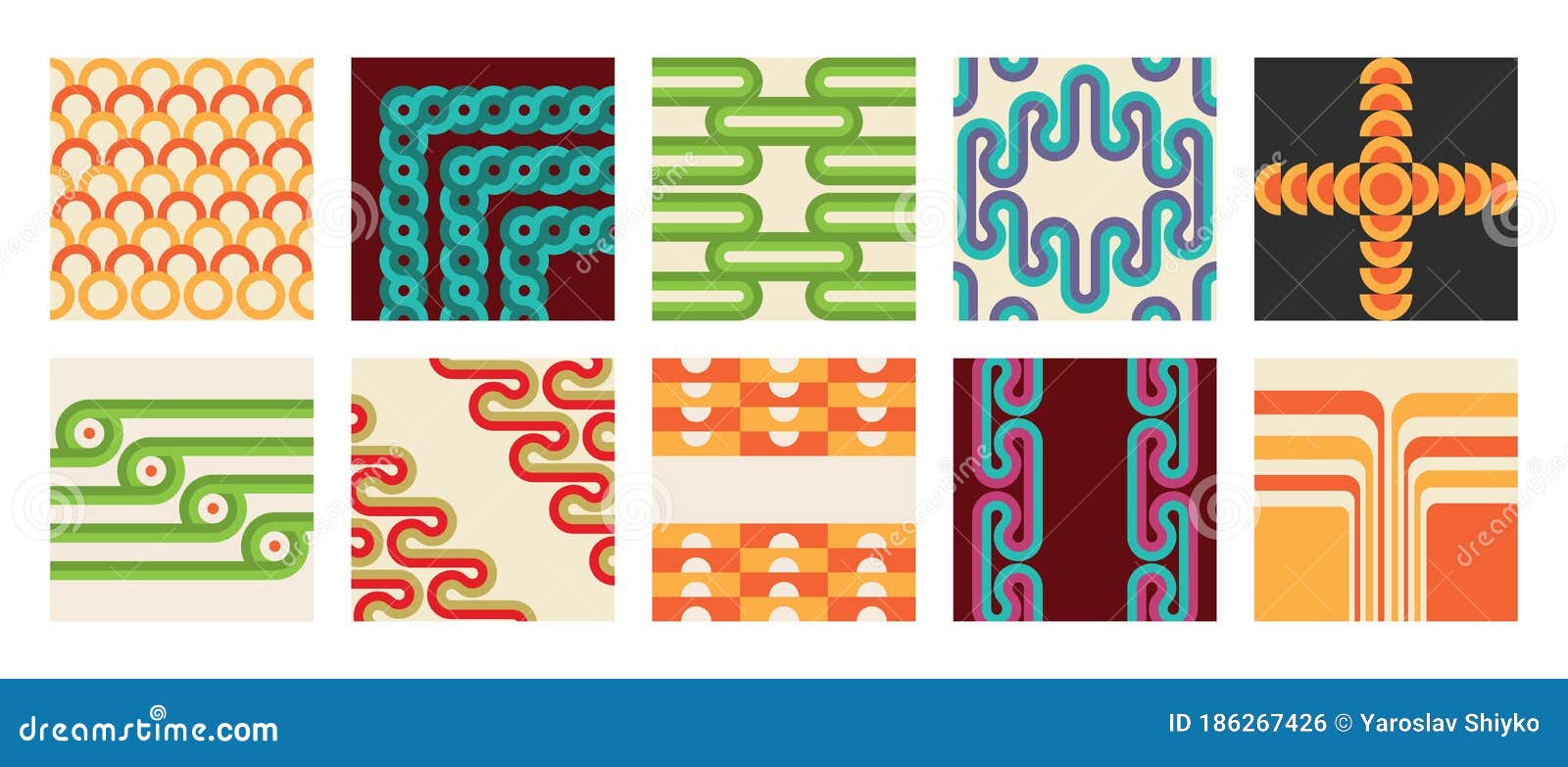 Retro Abstract Posters Set. Backgrounds with Round Geometric Shapes and ...