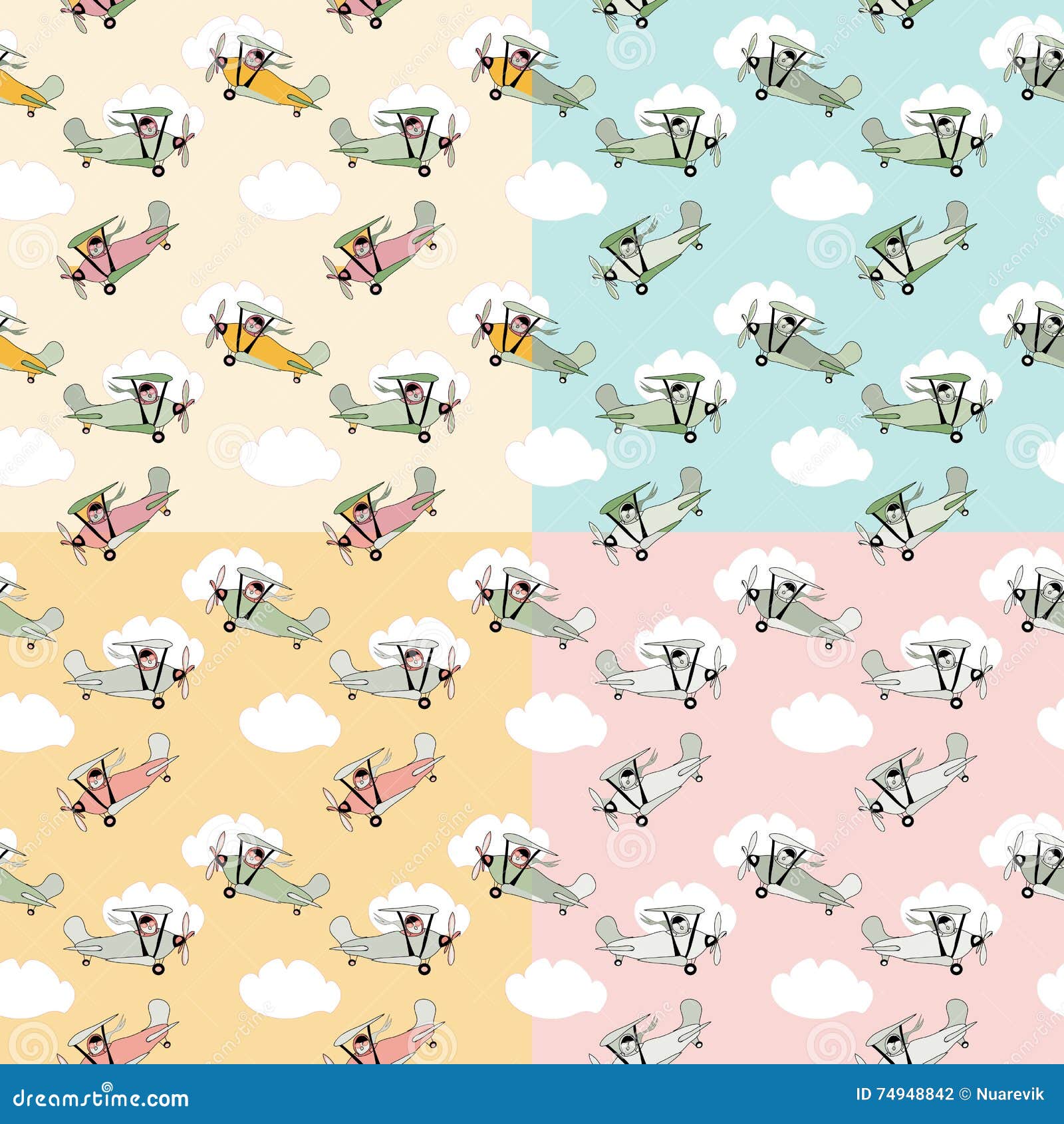 Retro Airplane Seamless Pattern Stock Illustration - Illustration of ...