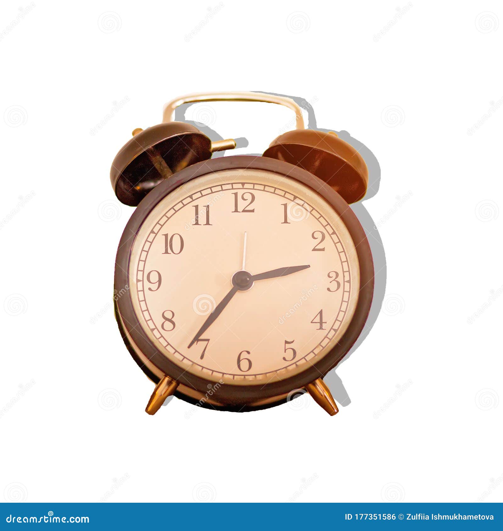 Retro Alarm Brown Clock, Vintage Style. Isolated Stock Photo - Image of ...