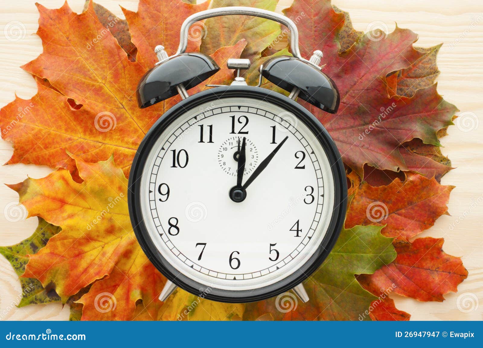 Retro Alarm Clock on Autumn Leaves. Stock Image - Image of seconds ...