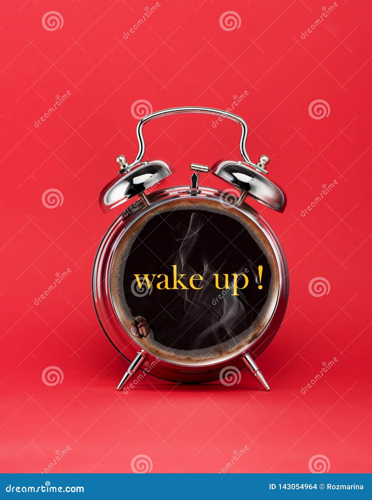 Retro Alarm Clock Coffee with Text Wake Up Stock Photo - Image of wake ...