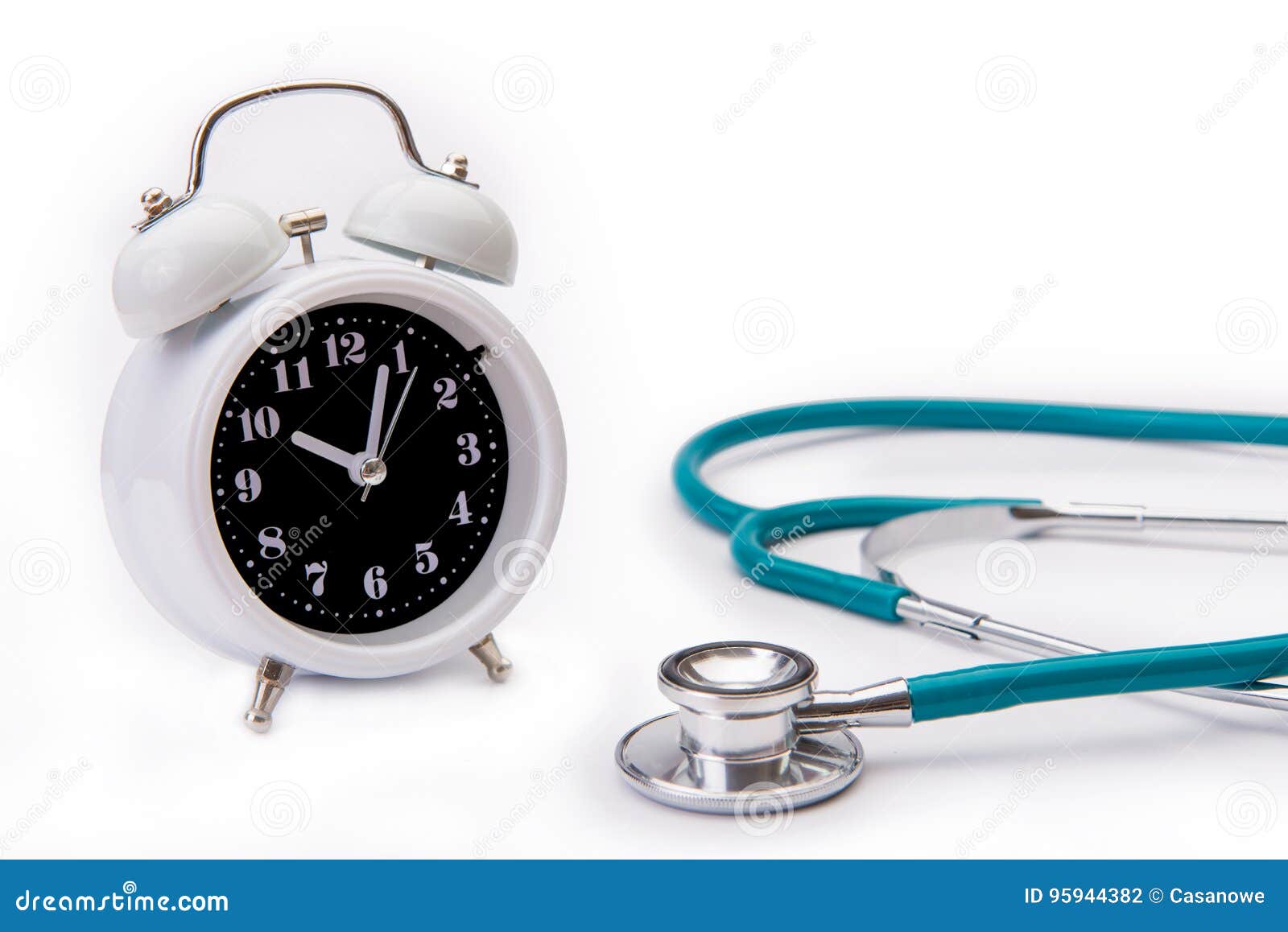 Retro Alarm Clock with Medical Instruments Stethoscope Isolate O Stock ...
