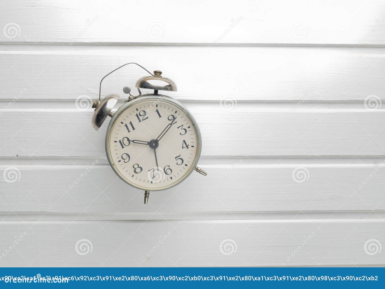 Retro Alarm Clock on a White Wooden Table. Stock Photo - Image of ...