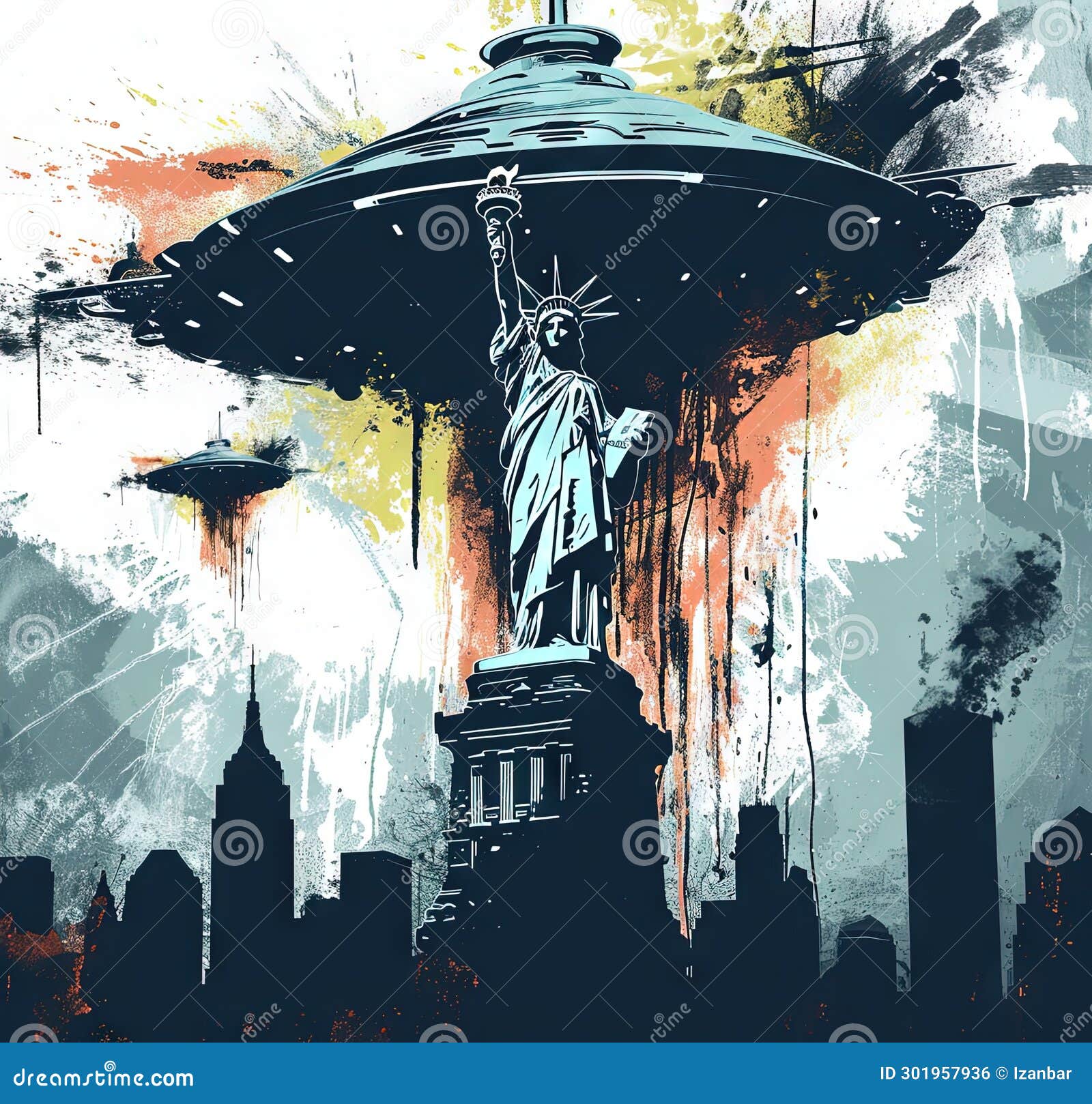 Retro Aliens Attack Poster Vector Illustration Stock Illustration ...