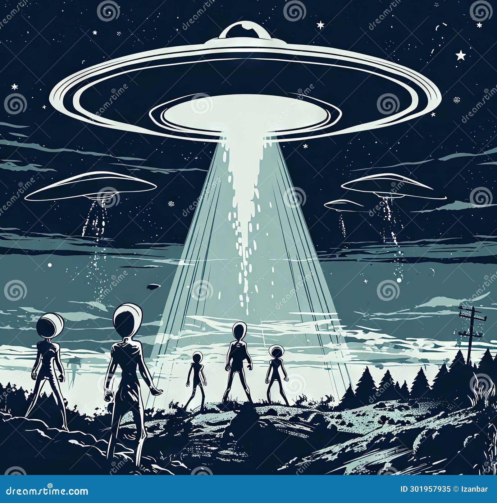 Retro Aliens Attack Poster Vector Illustration Generative AI Stock ...