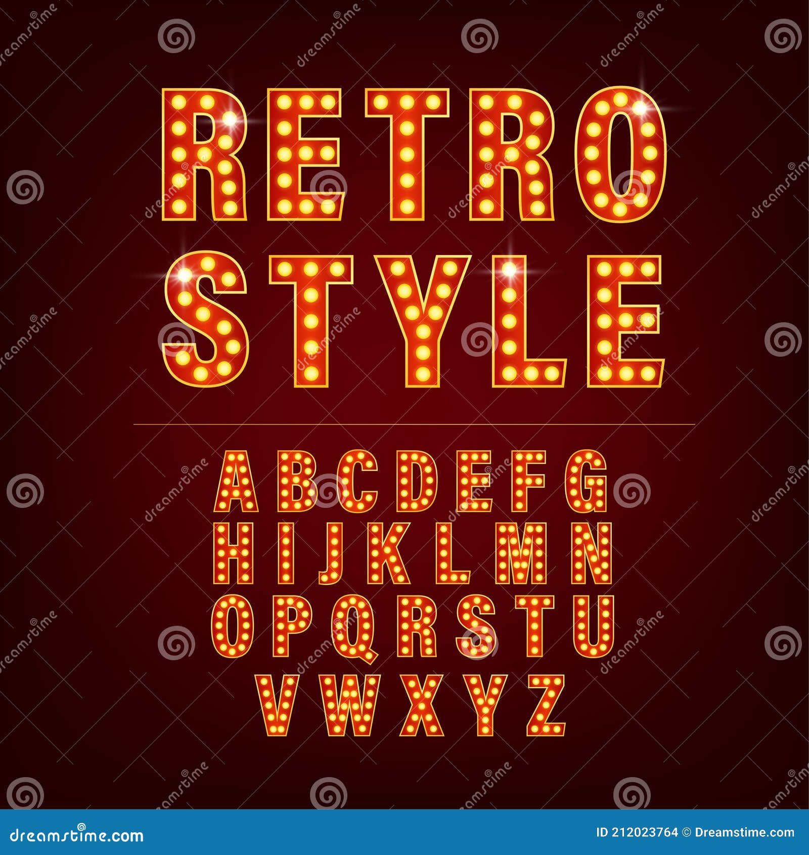Retro Alphabet With Retro Letter Light On Golden Background. Number ...