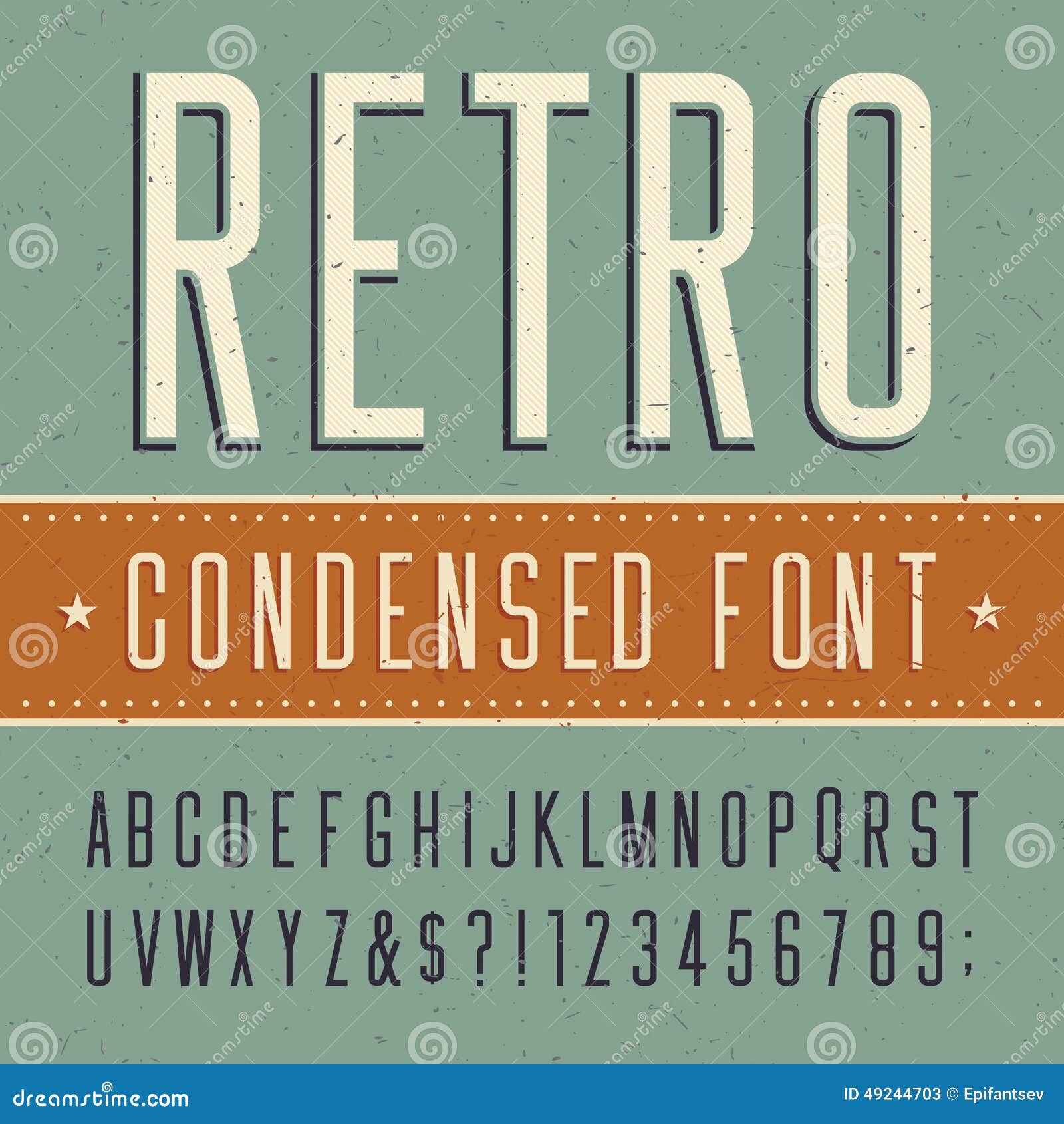 Retro Alphabet Vector Condensed Font Stock Vector - Illustration of ...