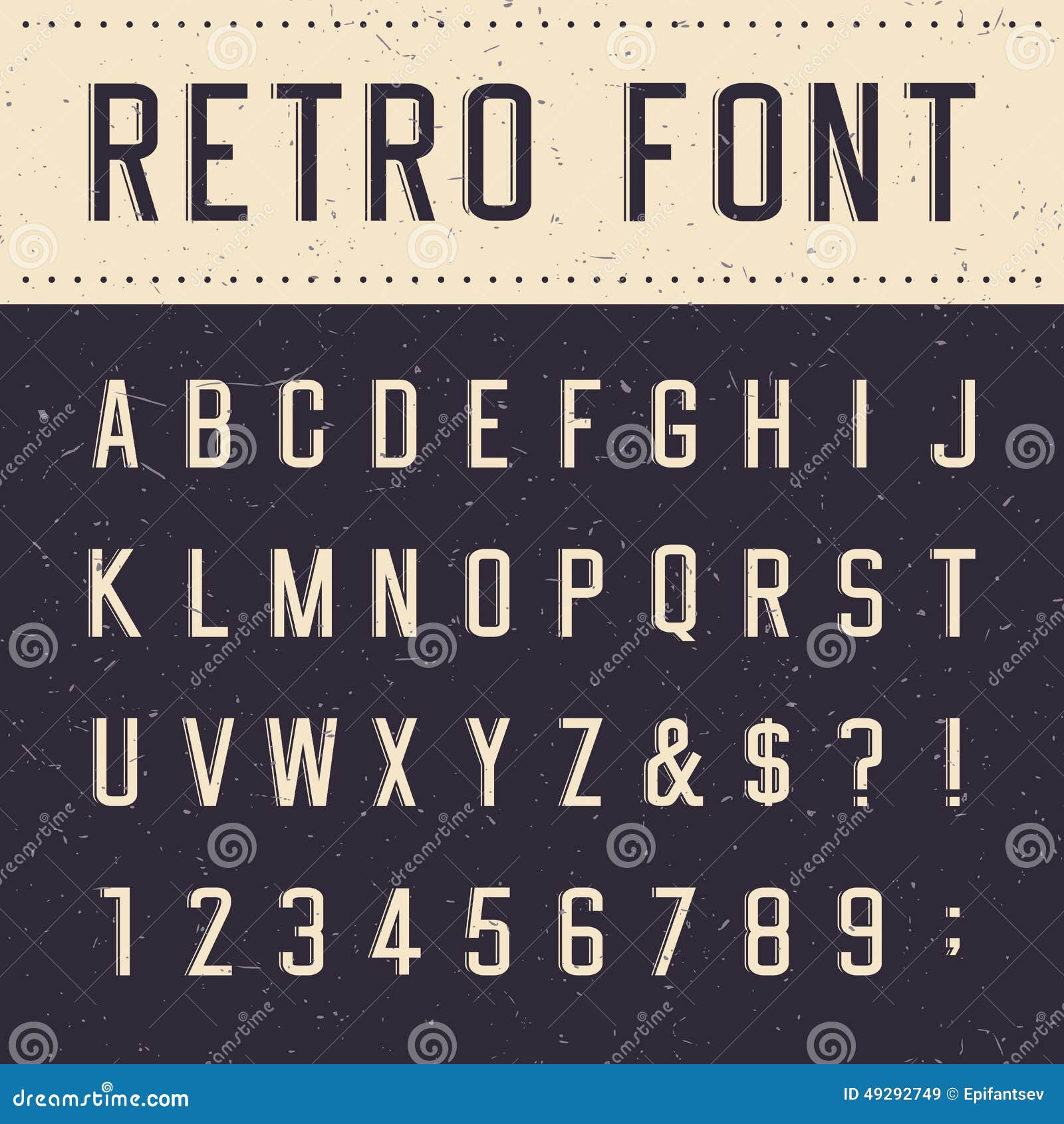 Retro alphabet vector font stock vector. Illustration of numbers - 49292749