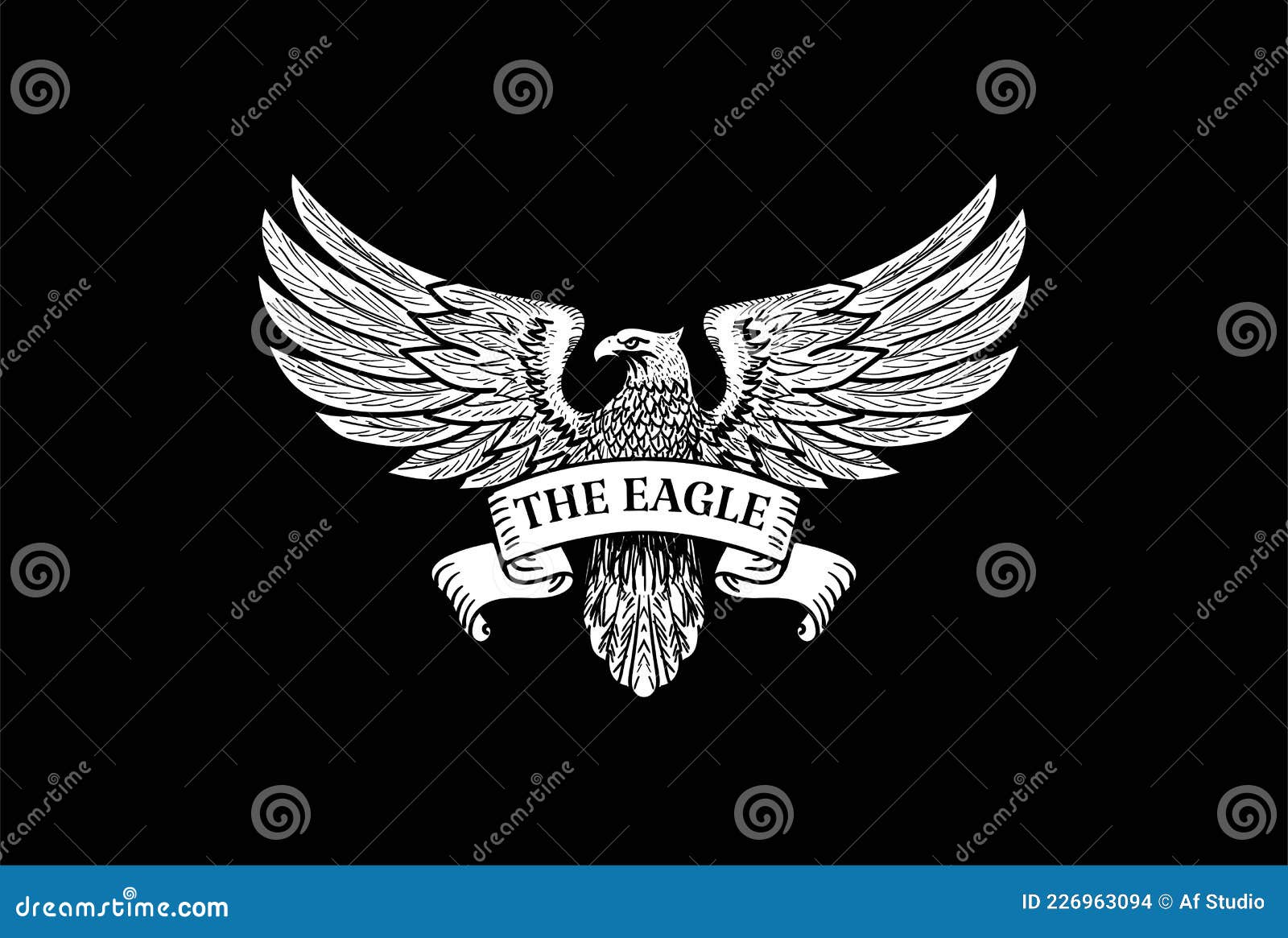 Retro American Eagle Falcon Hawk with Spread Wings and Ribbon Logo ...