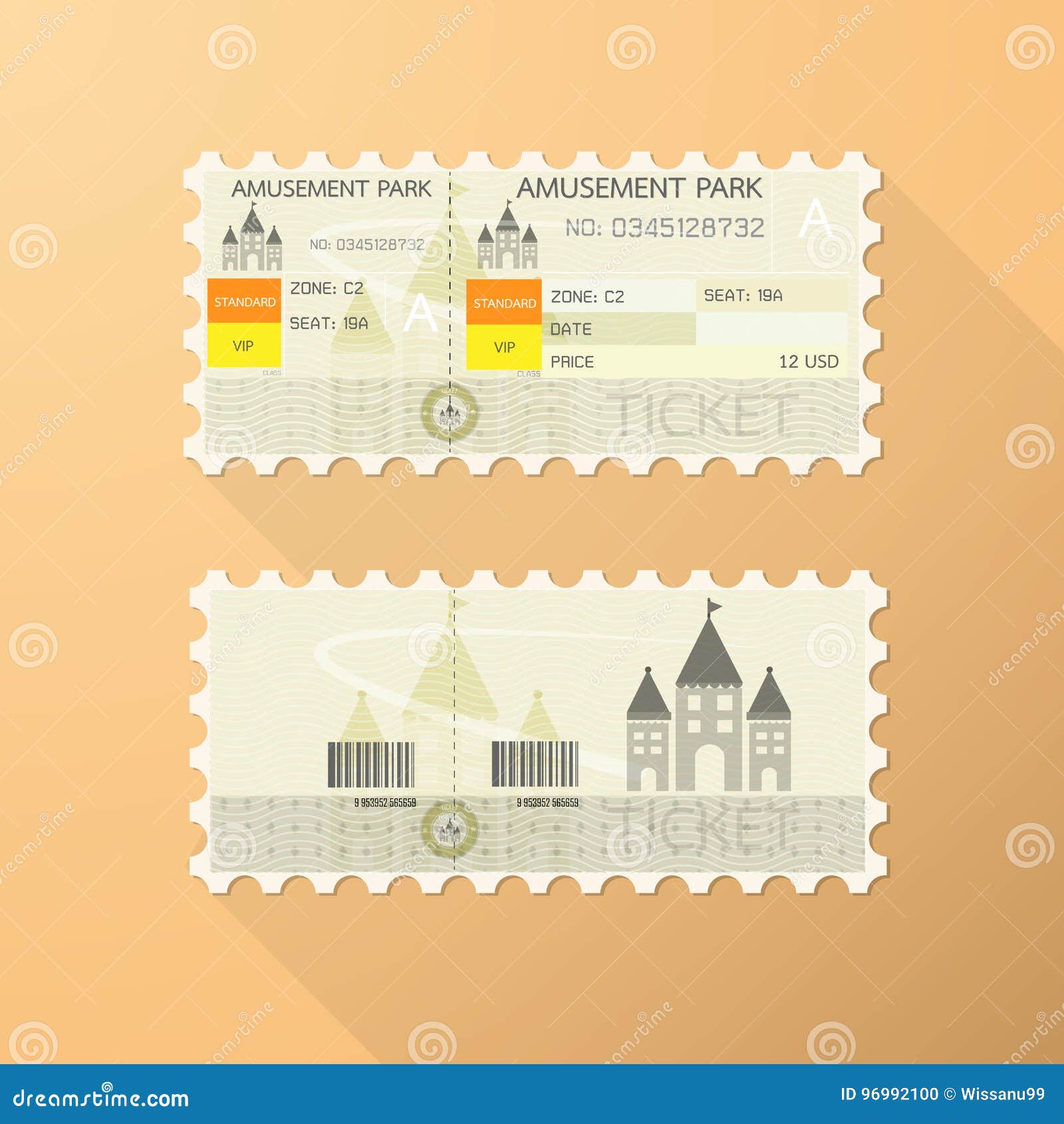 Retro Amusement Park Ticket Card Classic Design. Stock Vector ...