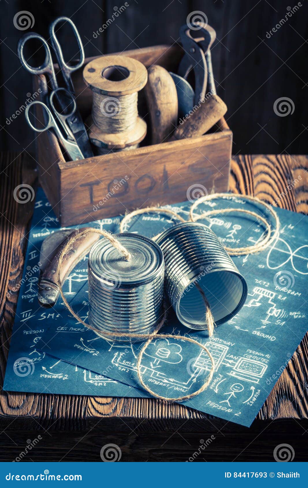Retro Analog Telephone Made of Cans and String Stock Image - Image of ...