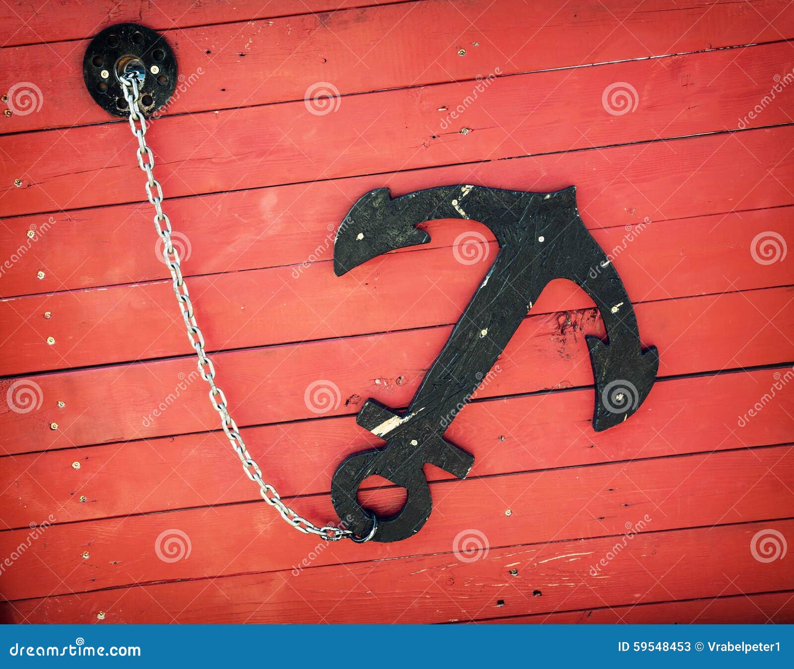 Retro Anchor on the Red Boat Stock Image - Image of metal, ancient ...