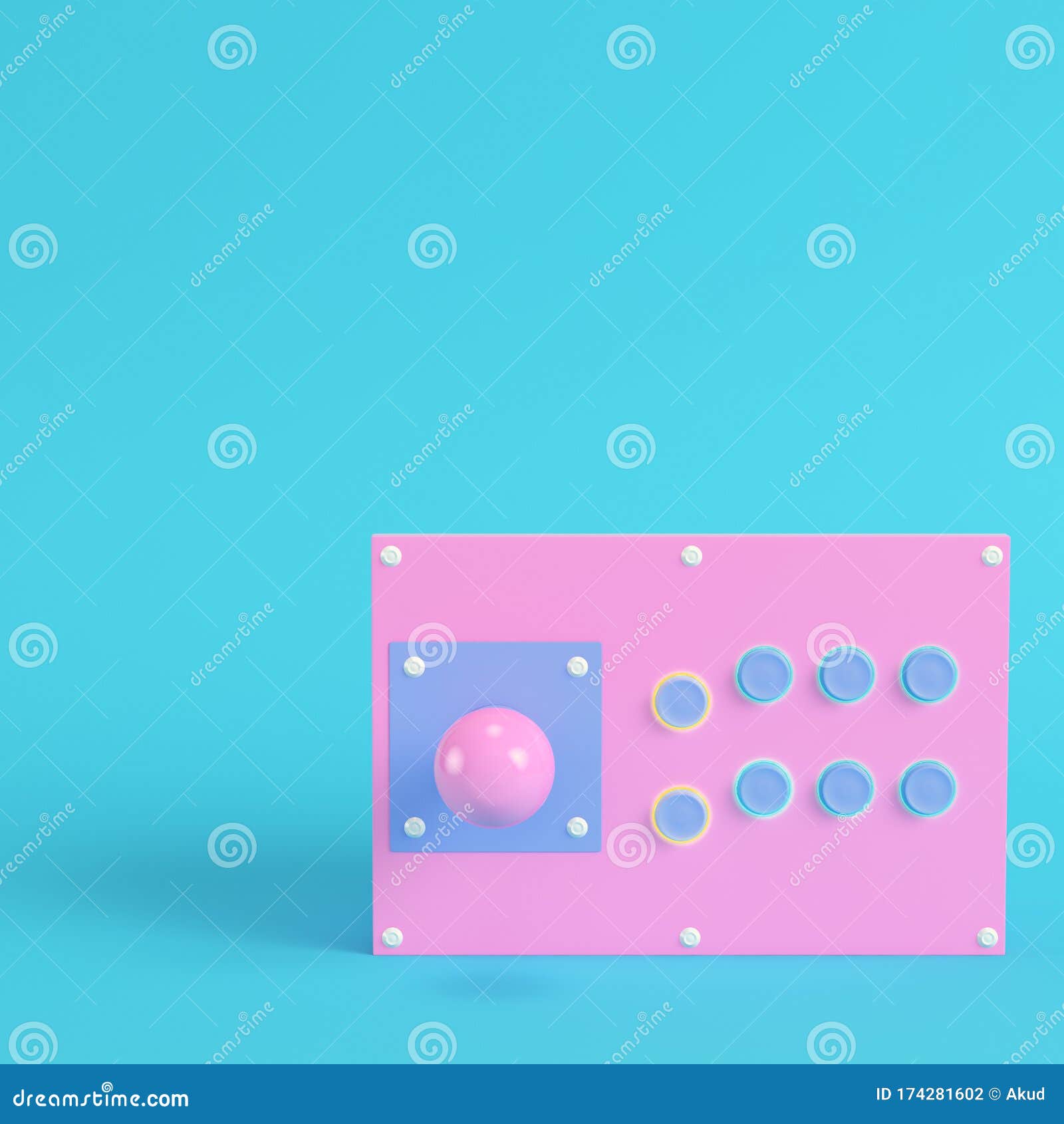 Retro Arcade Game Controller on Bright Blue Background in Pastel Colors ...